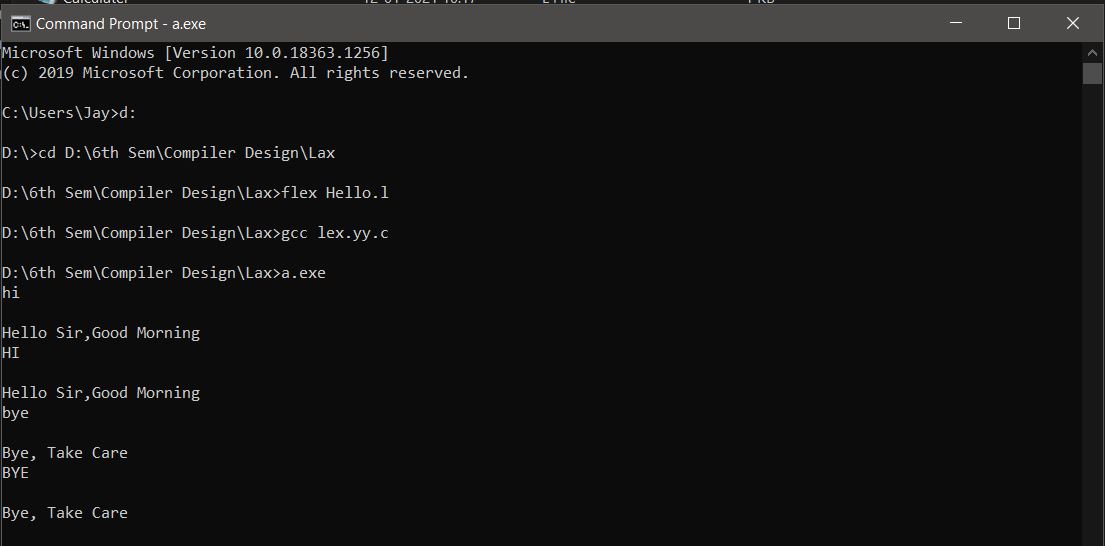 Write A Program To Print Hello World Using Lex