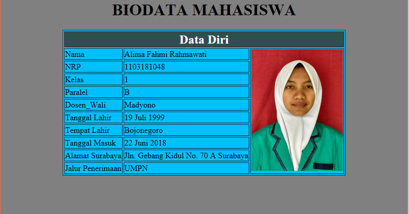 Buat Biodata dengan Tabel lewat HTML yukk