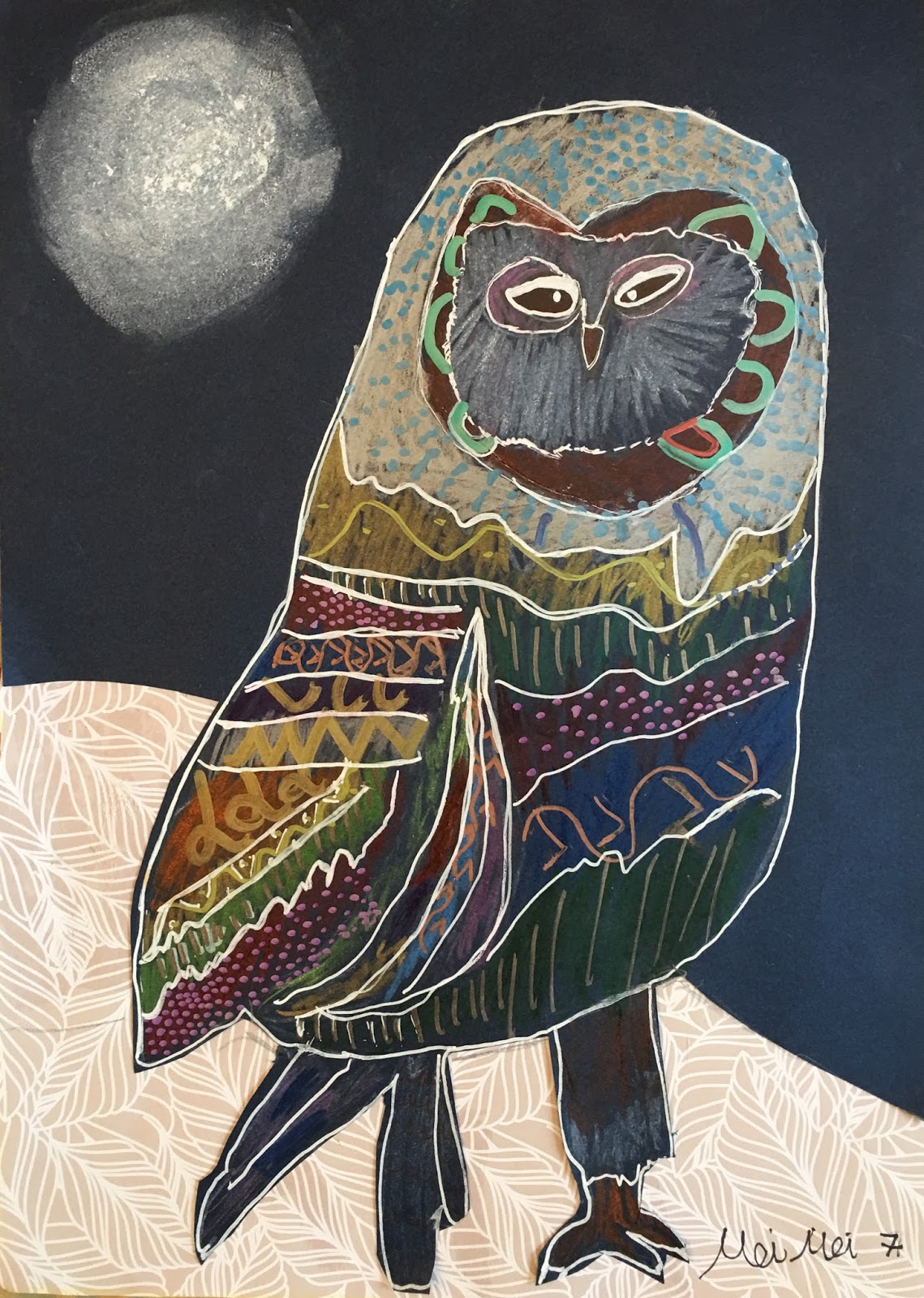 Art Room Britt: Stylized Barn Owls in Mixed Media