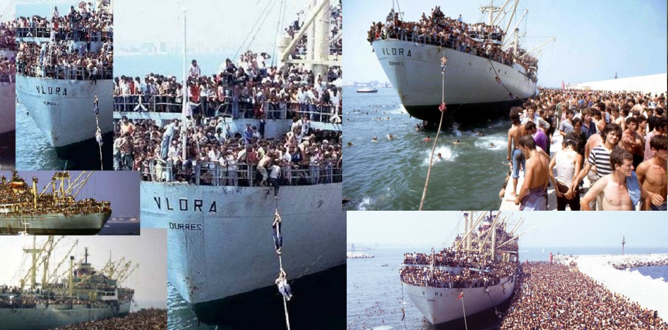 Artwork commemorating the Vlora ship that held 21,000 Albanians onboard ...