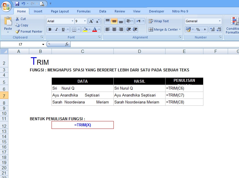 BELAJAR EXCEL FORMULA TEXT TRIM belajar-excel-formula-text-trim