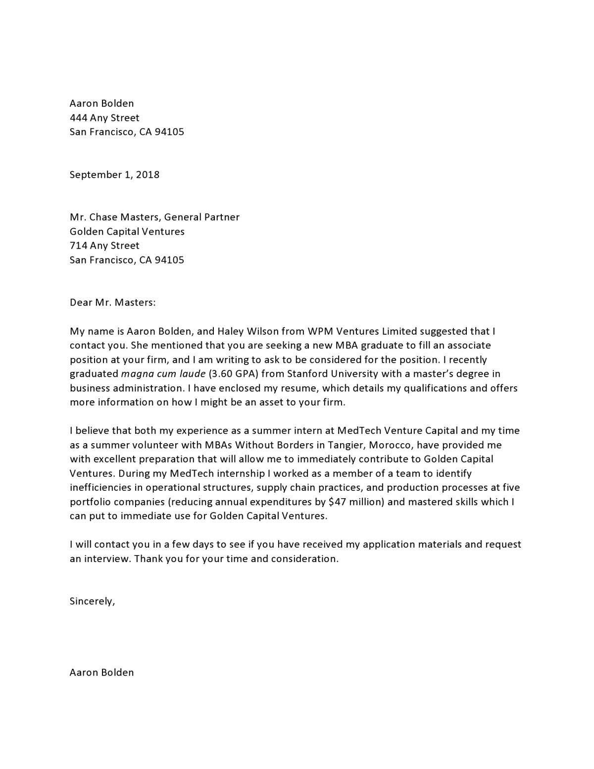 Private Equity Cover Letter ~ Resume Letter