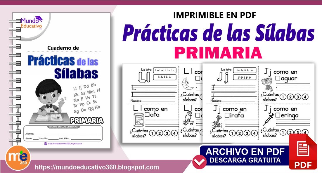 Cuaderno PRÁCTICAS DE LAS SÍLABAS para Primaria - Imprimible en PDF ...
