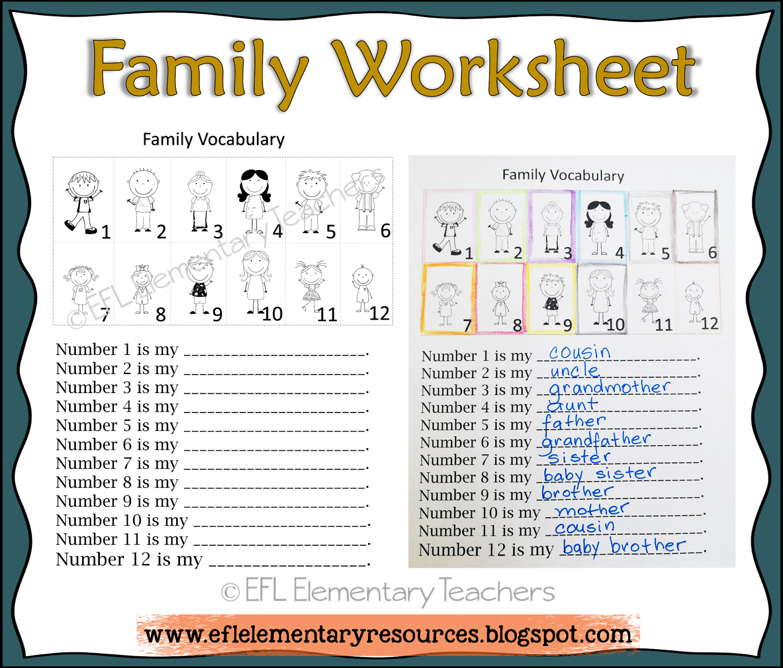 EFL Elementary Teachers: Family Flashcards and Worksheets for ESL students