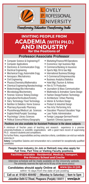 Lovely Professional University, Phagwara, Wanted Teaching Faculty ...