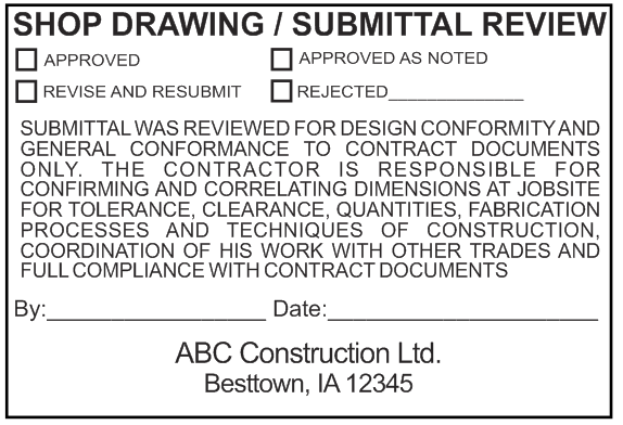 Shop Drawing and Submittal Stamps: Shop Drawing Stamps