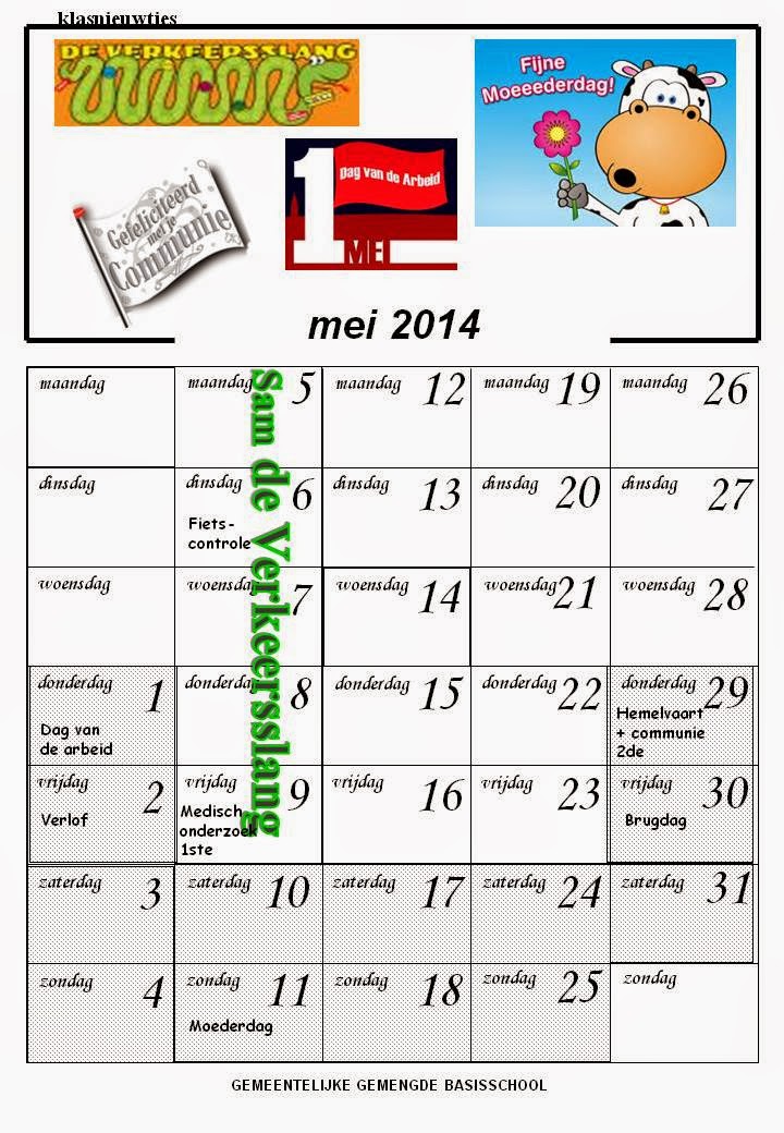Het Klimtouw: Kalender mei 2014 1ste graad