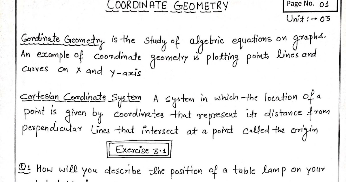 Coordinate Geometry Handwritten Notes for 9th Math