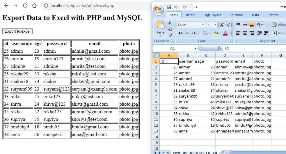 Export Table Data To Excel Using Php And Mysqli Free
