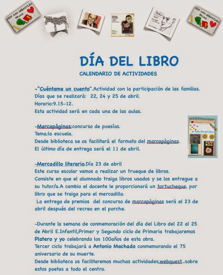 BIBLIOTECA CEIP SAN SEBASTIAN MIJAS: ACTIVIDADES DÍA DEL LIBRO