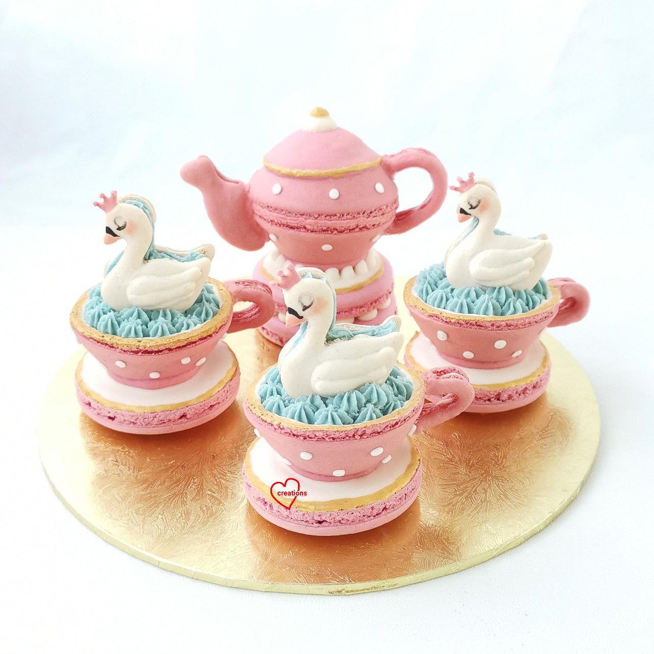 Loving Creations for You: Swan Tea Set Dark Chocolate Macarons
