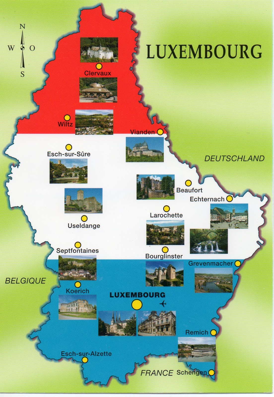 pocztówkowe mapy: Luksemburg i jego flaga