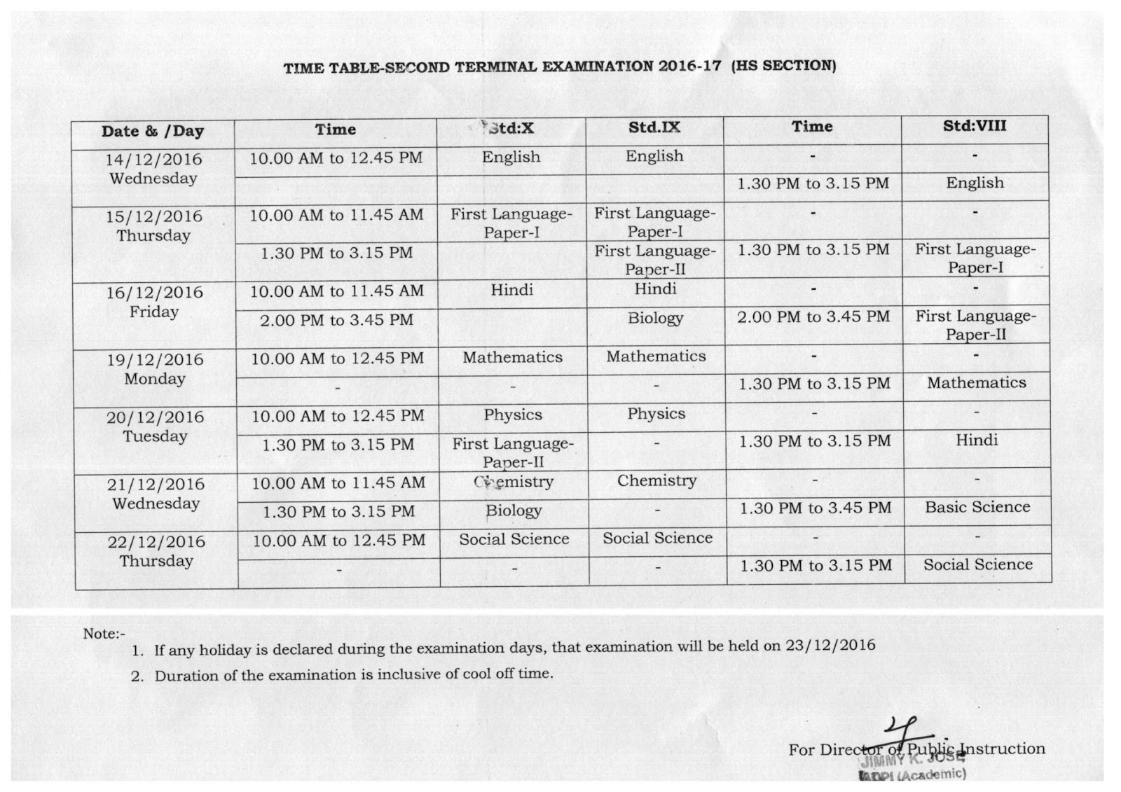 BRC PARAPPANANGADI: Second Term Time Table