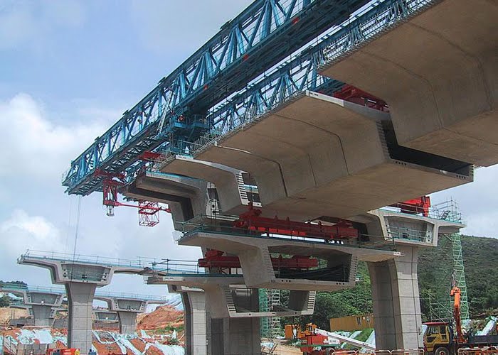 In the construction of a two-span bridge (span length = L) by using ...