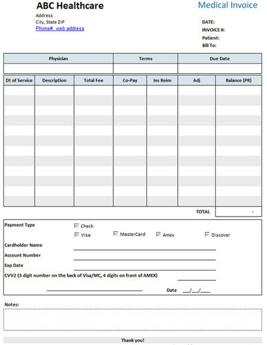 Medical Bill Format In Excel - Invoice Template