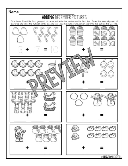 Emily Jane Creates: DECEMBER NO PREP KINDERGARTEN PACKET-OVER 100 PAGES!
