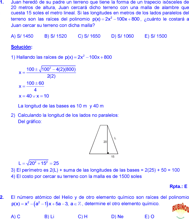 PROPIEDADES DE LA RAÍCES DE UNA ECUACIÓN CUADRÁTICA Y CÚBICA EJERCICIOS ...