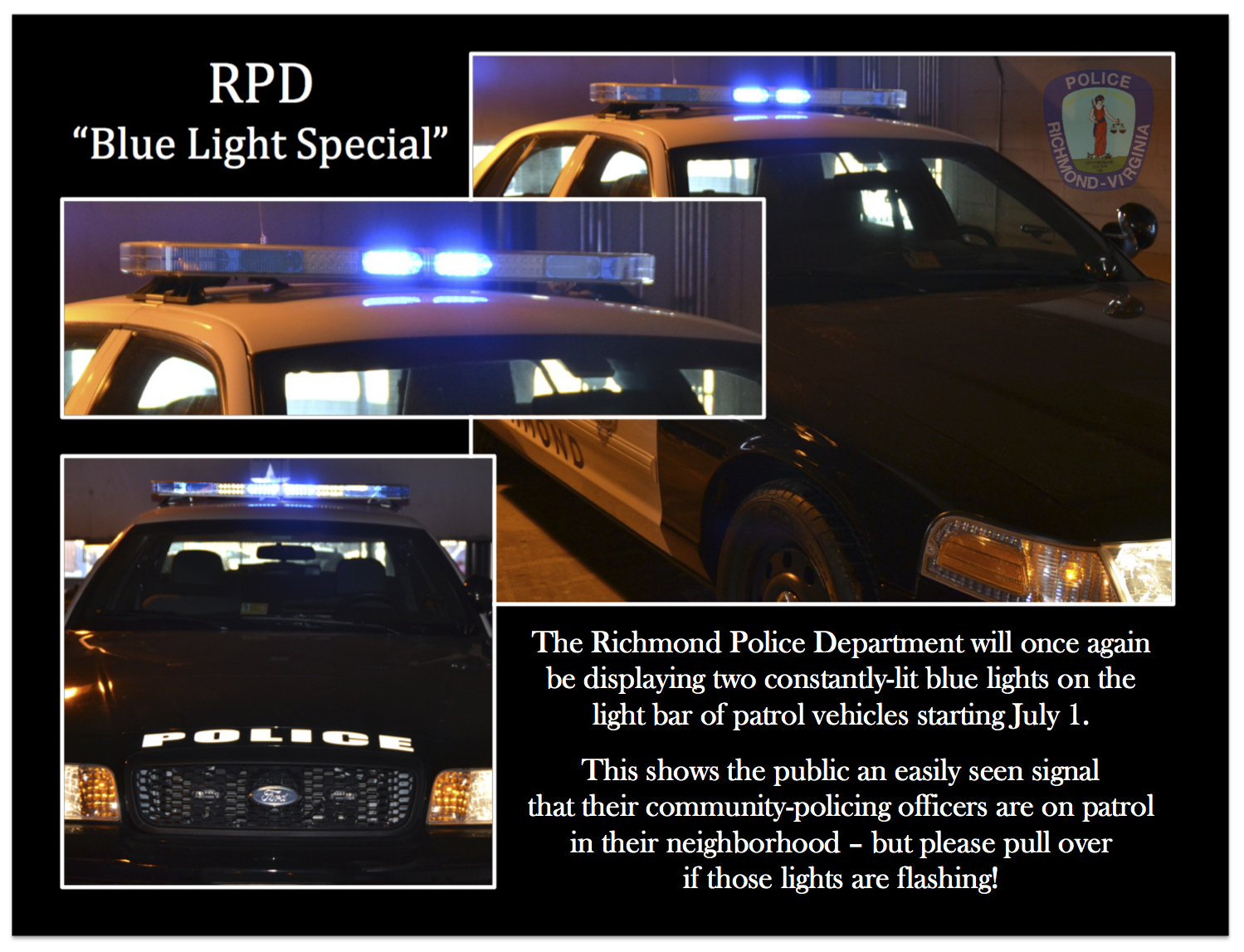 Police: RPD Patrol Vehicles to Display Steady Blue Lights