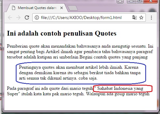 Penulisan Blockquote dalam HTML - Petunjuk Onlene