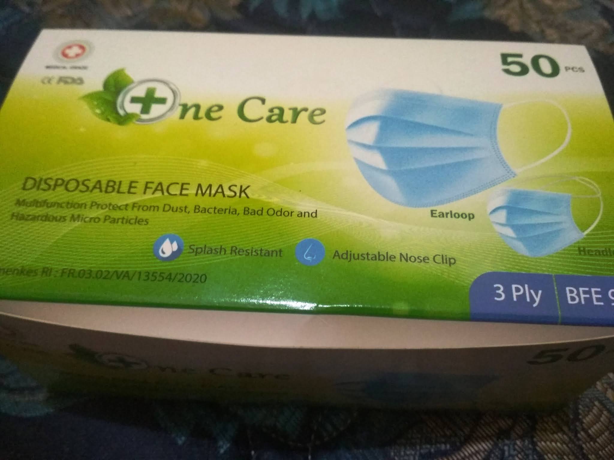 MASKER 3 PLY ONE CARE 50 PCS | SAFIRA MART GRESIK