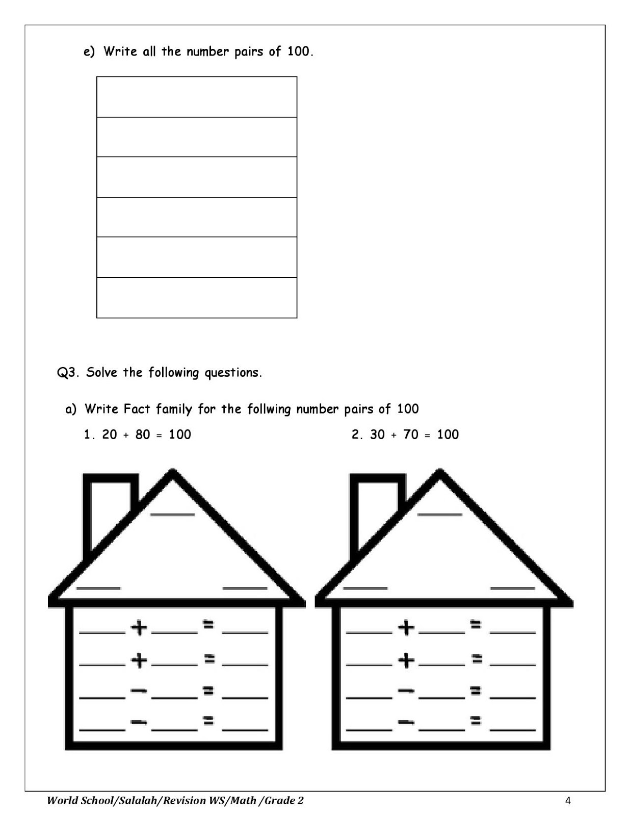 Birla World School Oman: Revision Worksheet for Grade 2 as on 03-10-2019