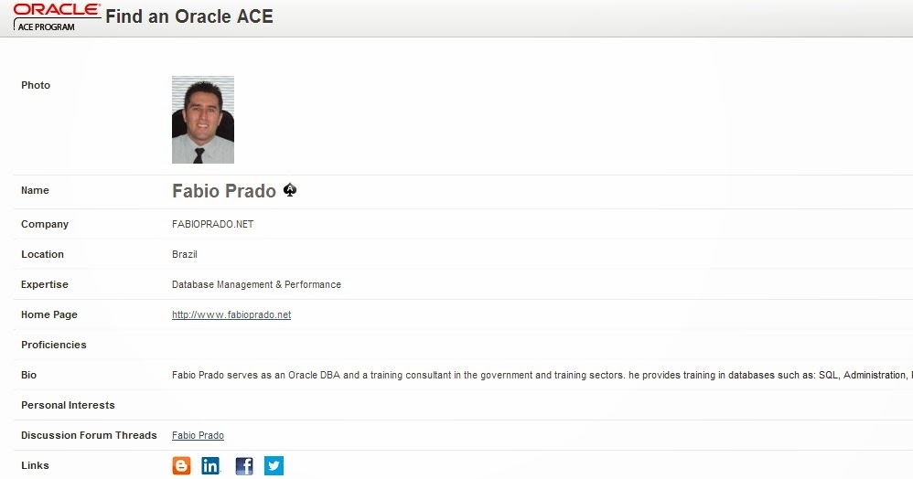 Oracle ACE, o que é isso? | Blog do DBA/Instrutor Fábio Prado