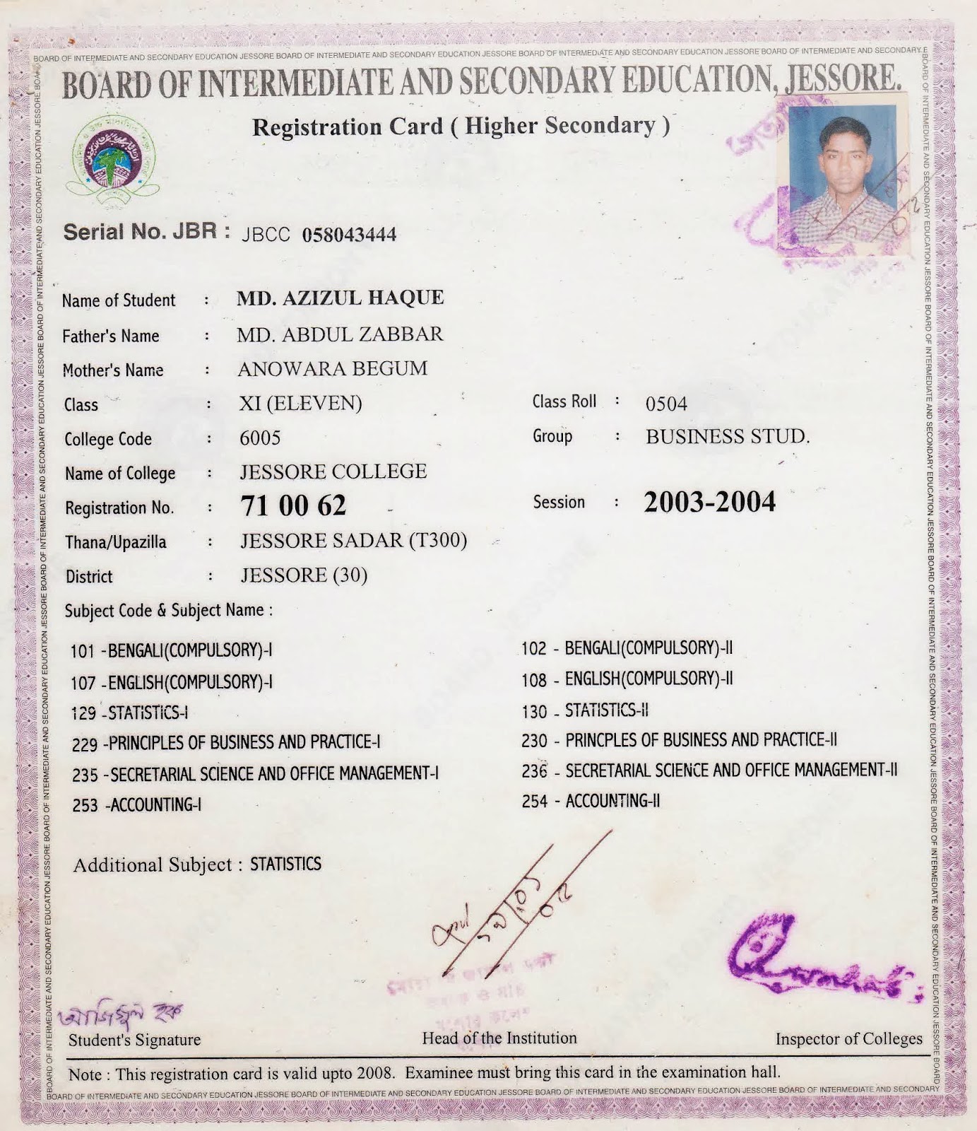 M. AZIZUL HAQUE: Azizul-HSC Certificate & Doccuments