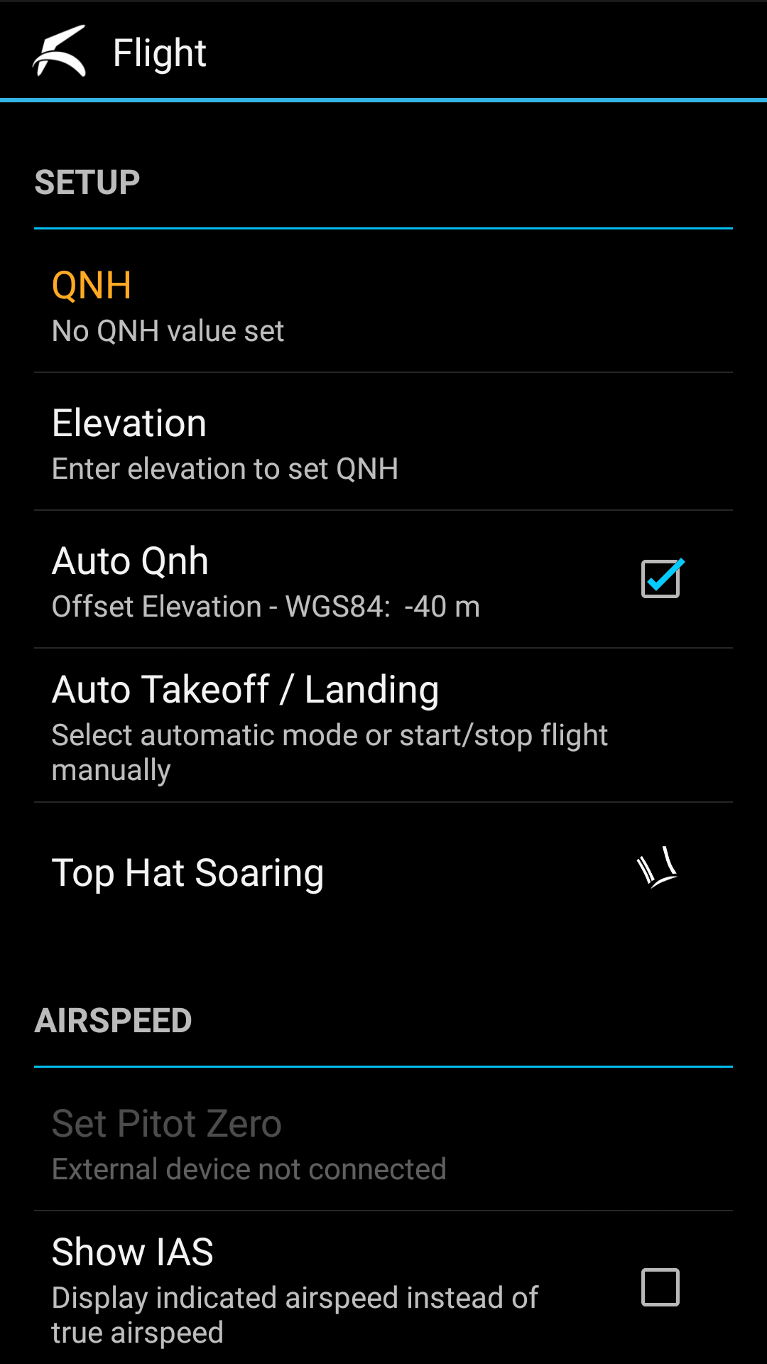 TotalVario: Flight Menu