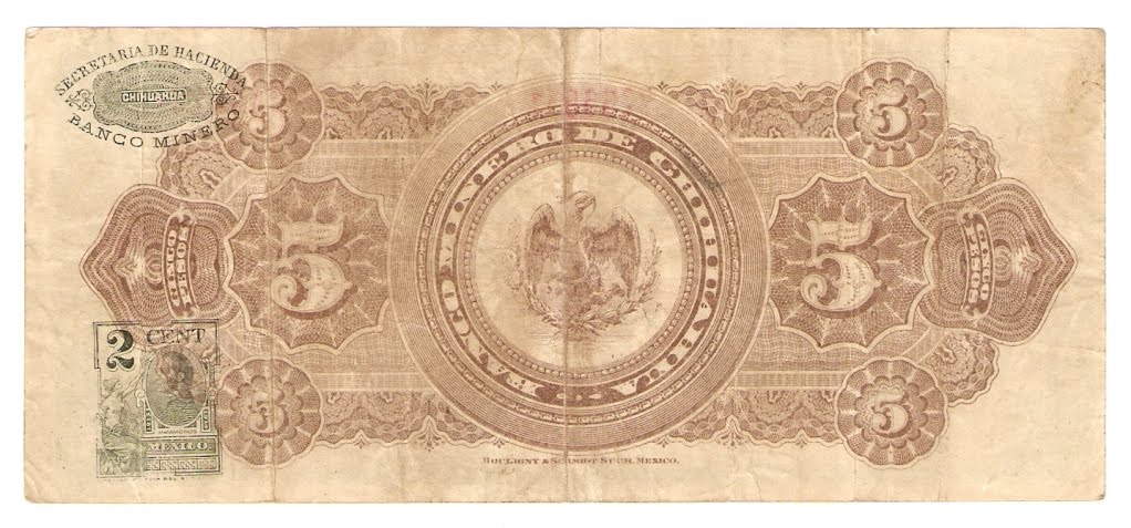 Mexican paper money 5 Pesos banknote of 1914 El Banco Minero de ...