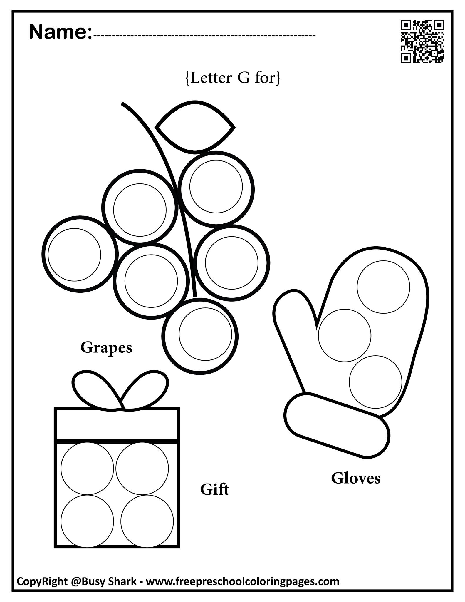 Set of Letter G "10 free Dot Markers coloring pages"