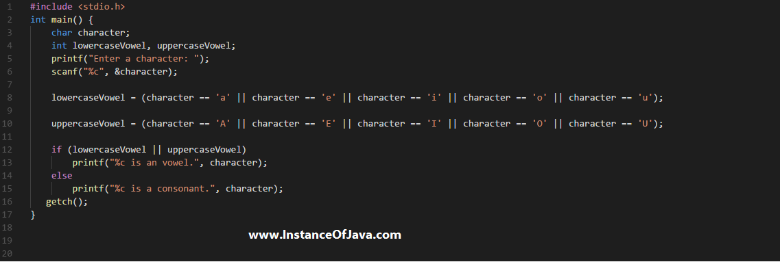 C Program To Check Whether A Character Is Vowel Or Consonant Instanceofjava