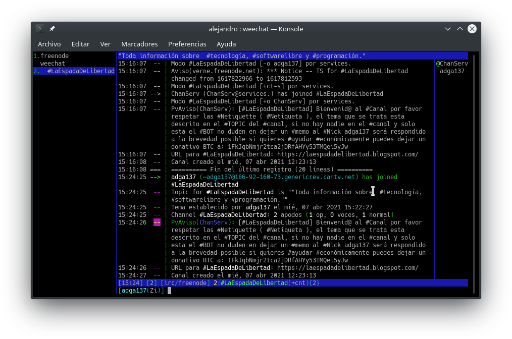 La Espada de Libertad: WeeChat #IRCNCurses Chat IRC en la terminal o ...