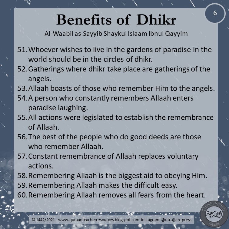 Dhikr Charts: Benefits of Dhikr by Ibnul Qayyim