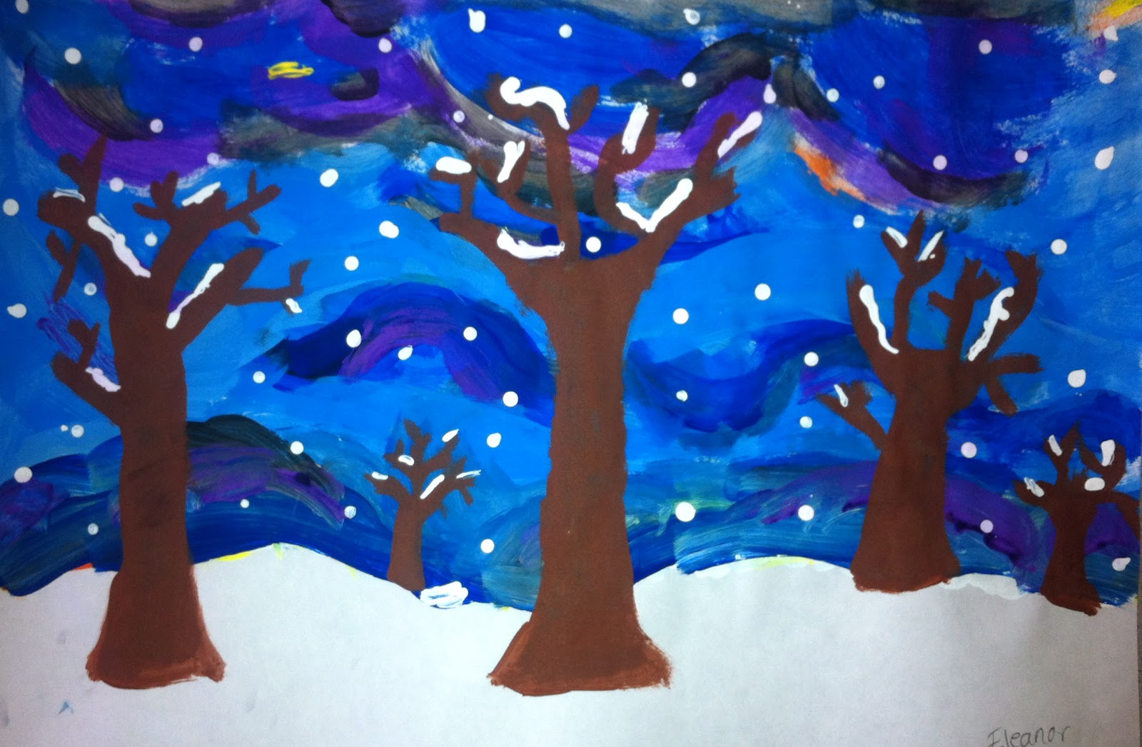 Expression of Imagination: Van gogh Inspired Winter Trees by Seventh Grade