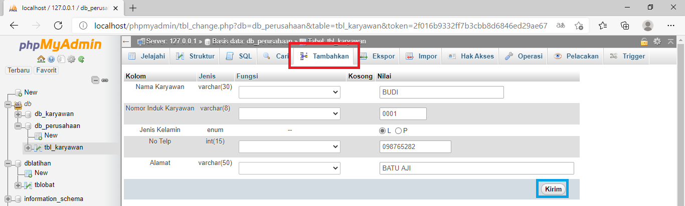 MEMBUAT DATABASE MySql MENGGUNAKAN phpMyAdmin. ~ FADILLAHARIS