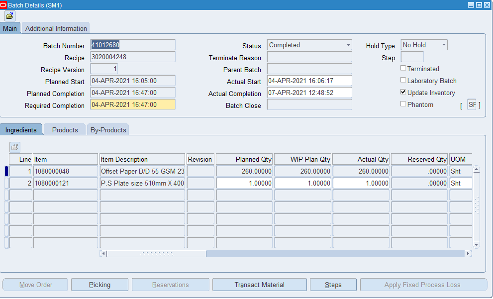 Oracle EBS (ERP): OPM: Production Batch and Status Query Oracle EBS (ERP): OPM: Production Batch and Status Query