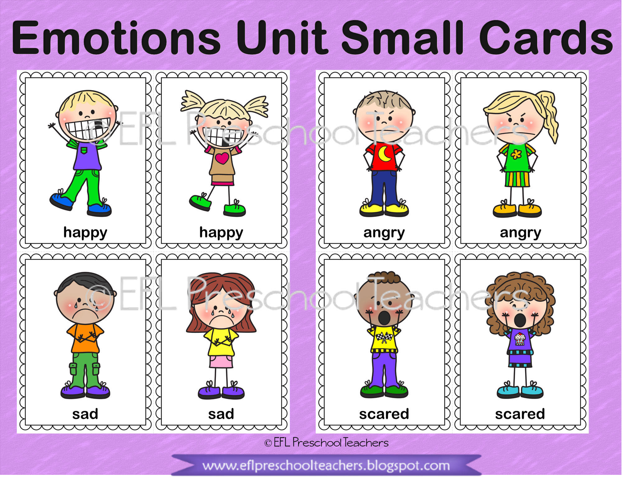 ESL/EFL Preschool Teachers: Emotions or Feelings Theme Flashcards for ...