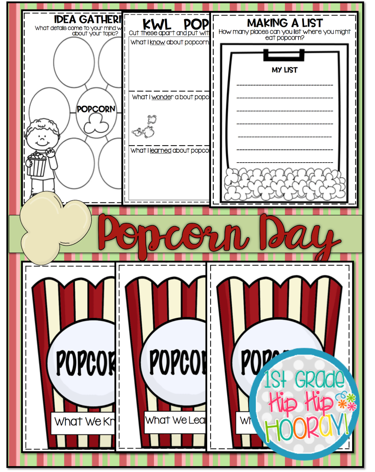 1st Grade Hip Hip Hooray!: Popcorn Day...Paper Pencil or Distance Learning