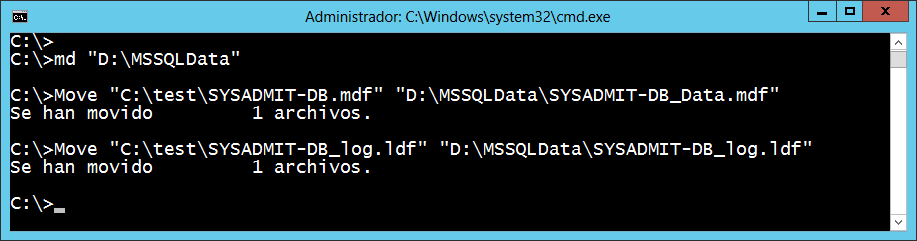 Mover base de datos sql server a otro disco | SYSADMIT