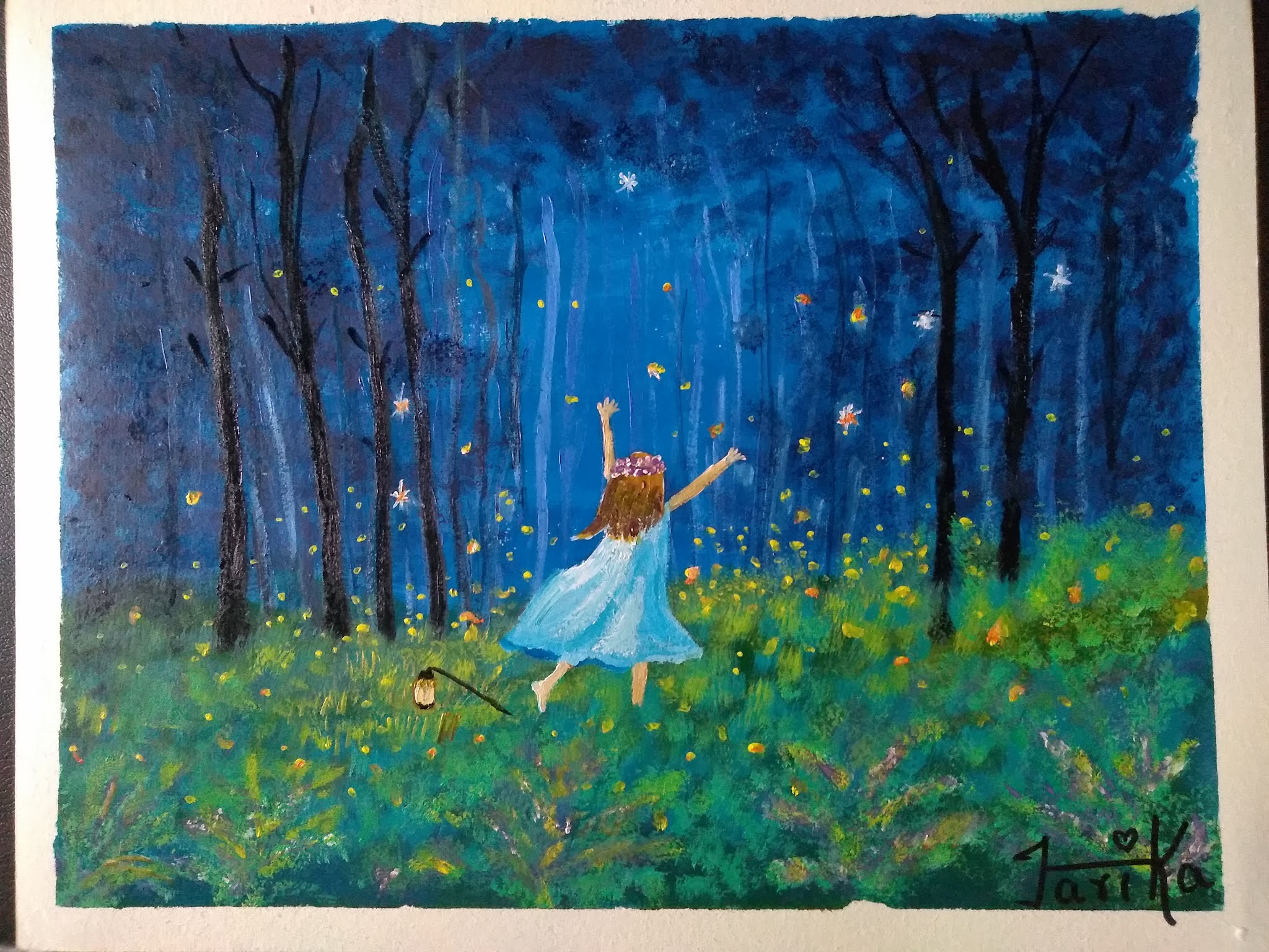 ARTS, CRAFTS, COOKING: PAINTING OF GIRL PLAYING WITH FIRE FLY'S IN THE ...