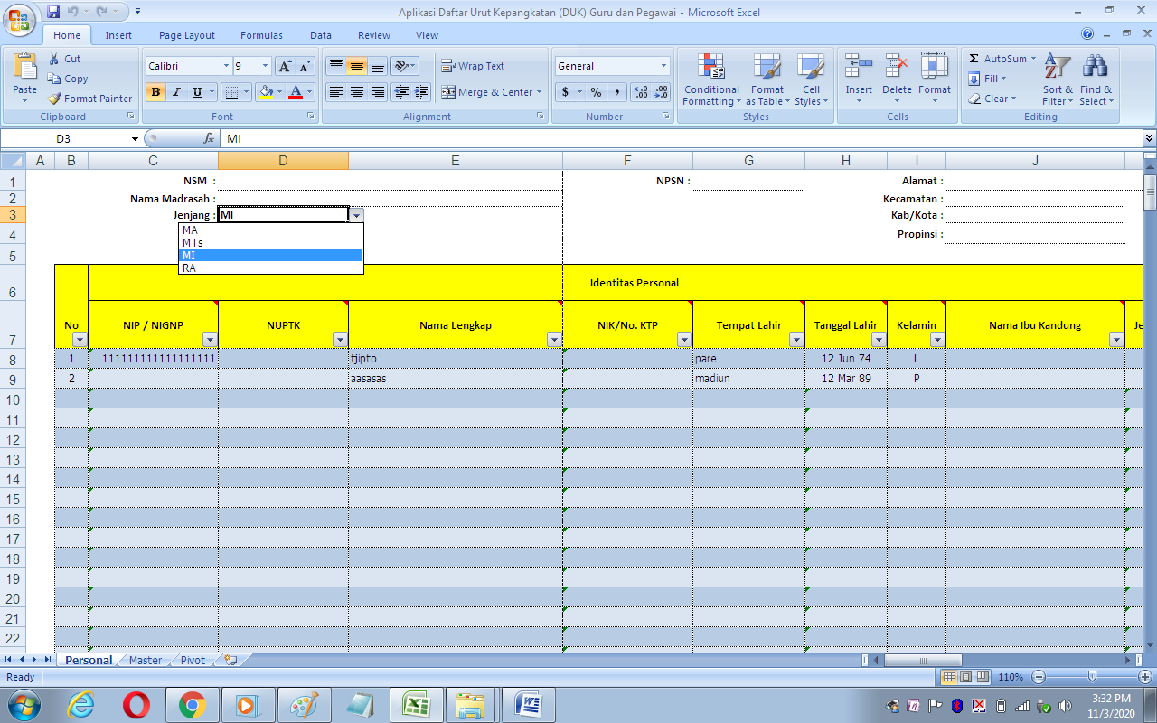 Aplikasi Daftar Urut Kepangkatan (DUK) Guru dan Pegawai - antapedia.com