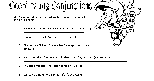 Coordinating Conjunctions | My English Printable Worksheets