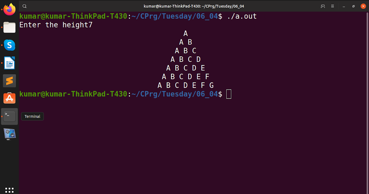 Alphabets Pyramid Pattern Using C