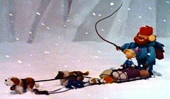 Check out the Dachshund leading Yukon Cornelius' sled from Rudolph ...