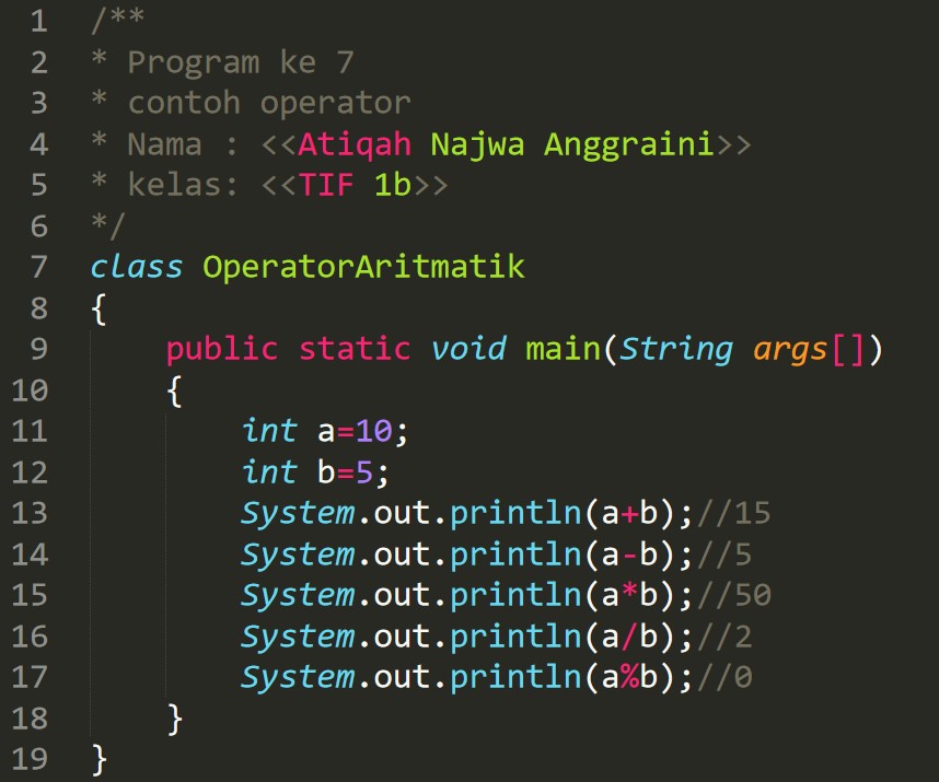 Program Operasi/Operator Menggunakan Java