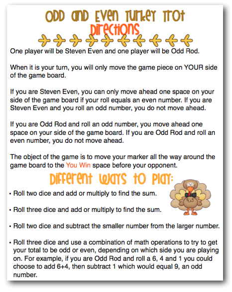 Turkey Trot Freebie - Sunny Days in Second Grade
