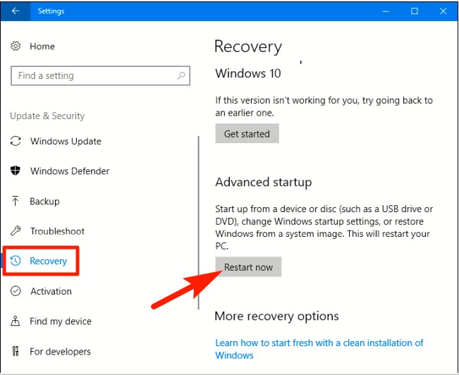 HOW TO GET TO THE RECOVERY CONSOLE IN WINDOWS 10