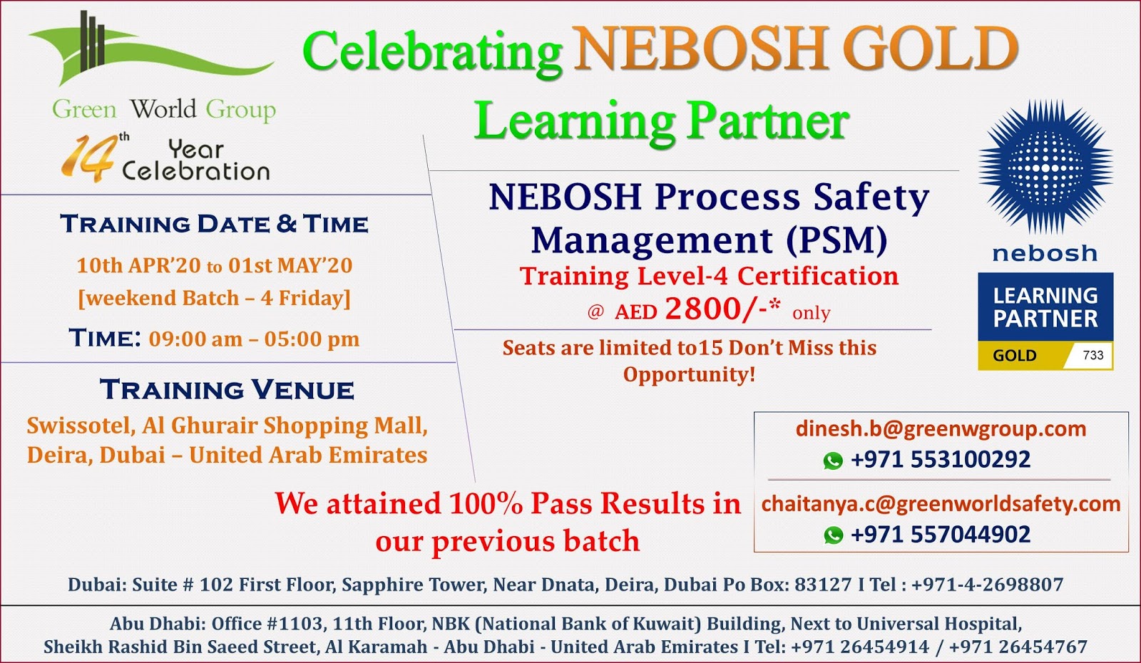 Join the NEBOSH PSM Training at Accredited NEBOSH Gold Learning Partner Institute – Green World ...