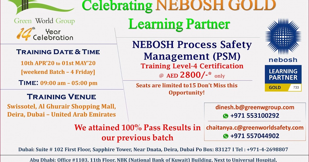 Join the NEBOSH PSM Training at Accredited NEBOSH Gold Learning Partner Institute – Green World ...