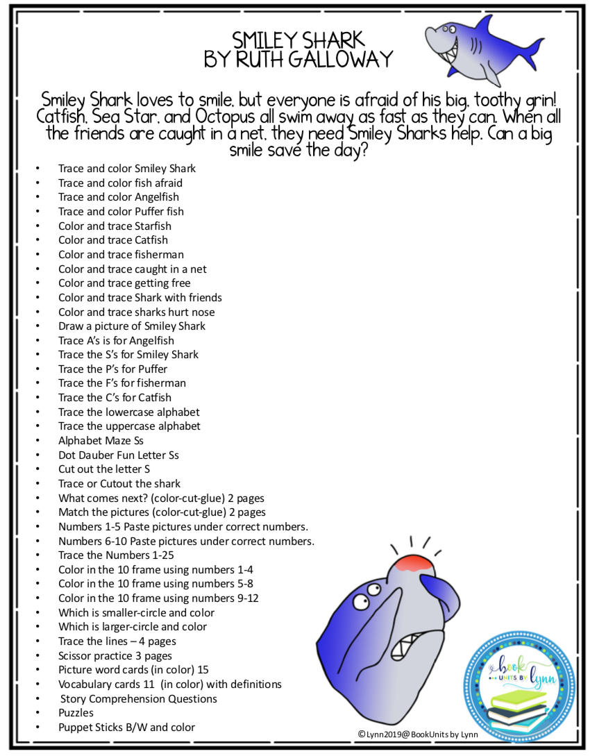 SMILEY SHARK BOOK UNIT ~ Book Units by Lynn